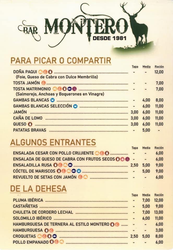 Carta del pub y bar El Montero "electro harinera", El Real del la Jara