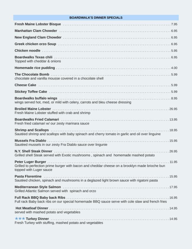 Menu at Boardwalk Bagel restaurant, Atlantic Beach