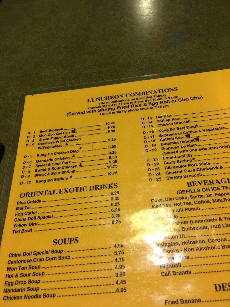 Menu at China Doll restaurant, Harvey