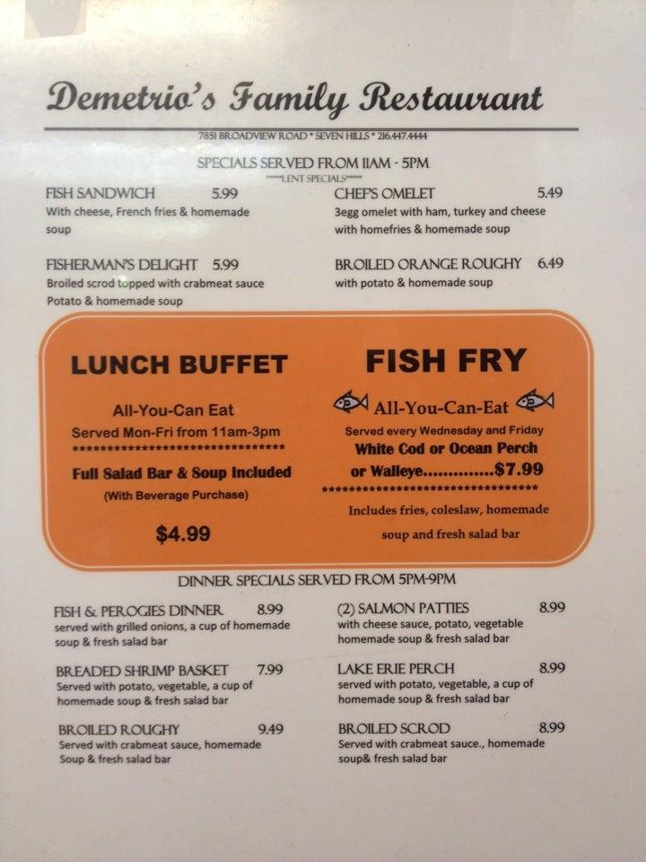 Menu at Demetrio's Family Restaurant, Seven Hills, Broadview Rd