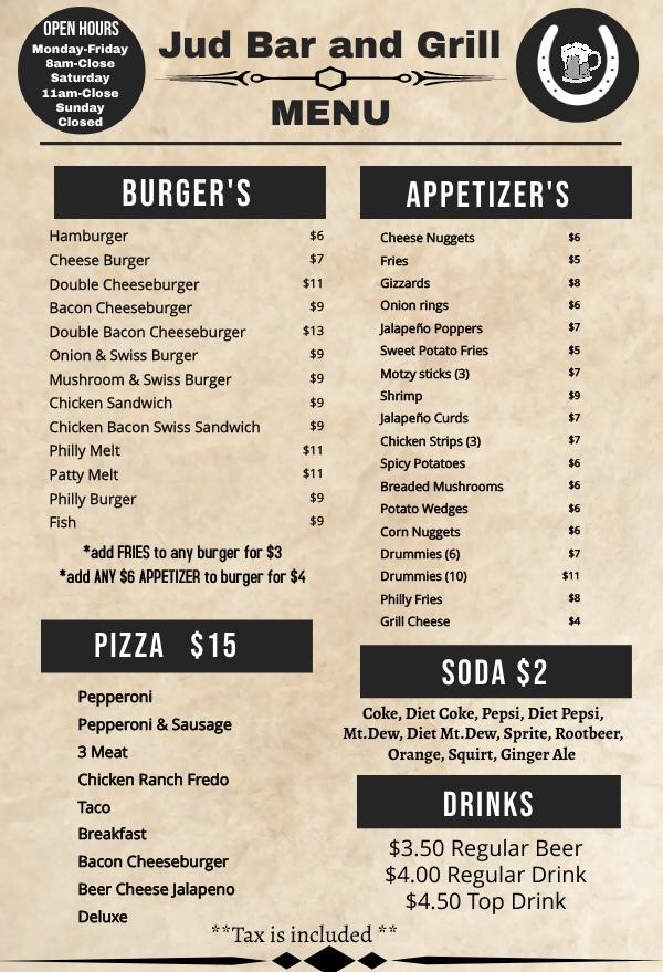 Menu at Jud Bar & Grill, Jud