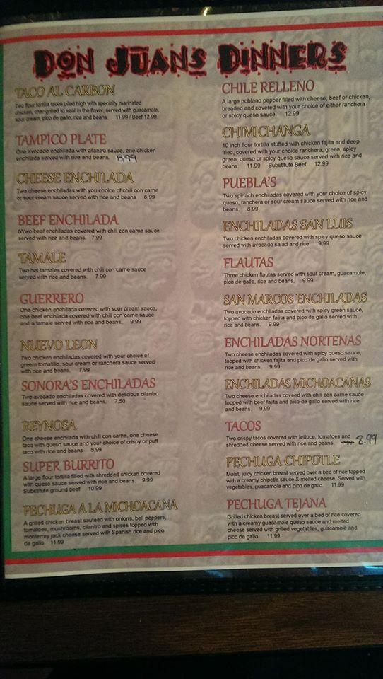 Menu at Little Don Juan's Mexican Restaurant, Naples