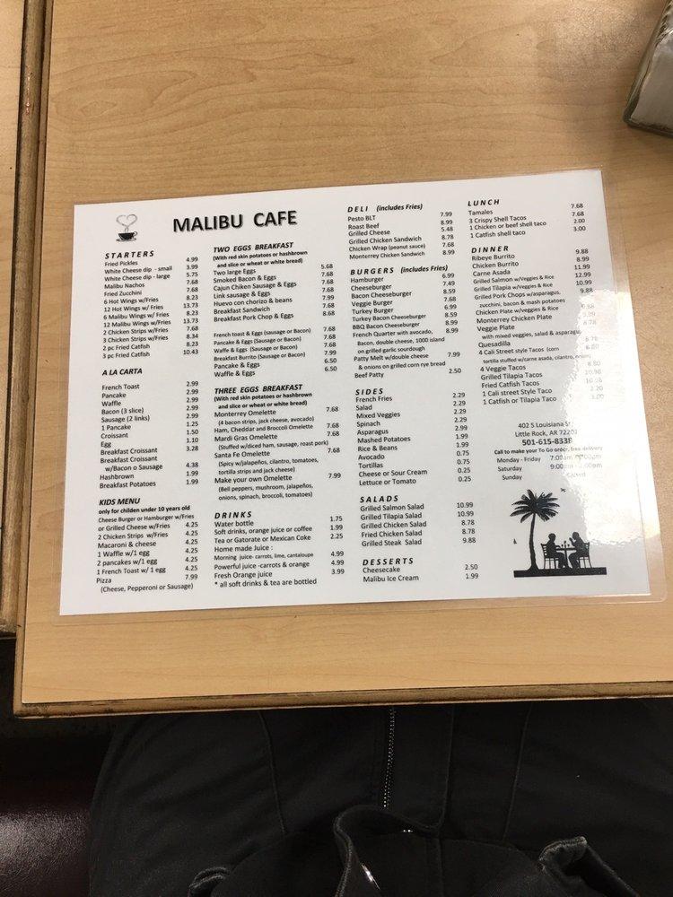 Menu at Malibu Cafe brunch all day, Little Rock