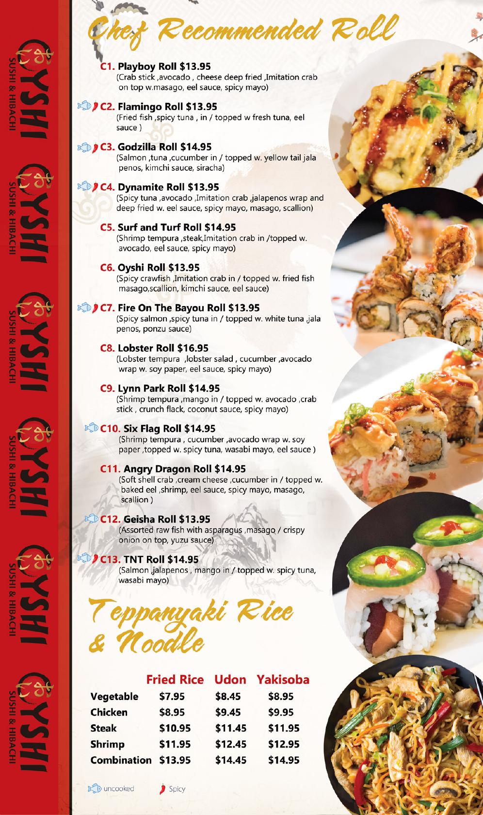 Menu at Oyshi - Sushi & Hibachi restaurant, Grand Prairie