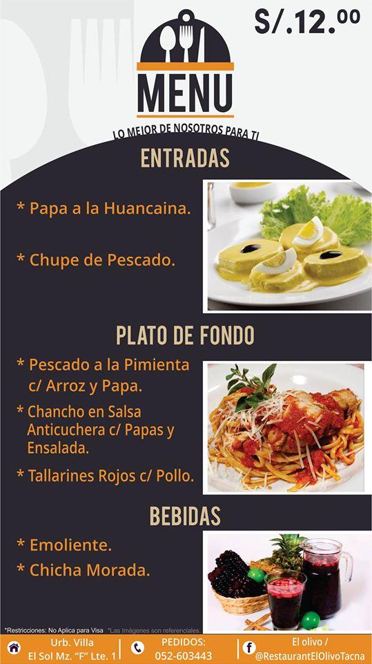 Menu at Restaurant El Olivo, Tacna