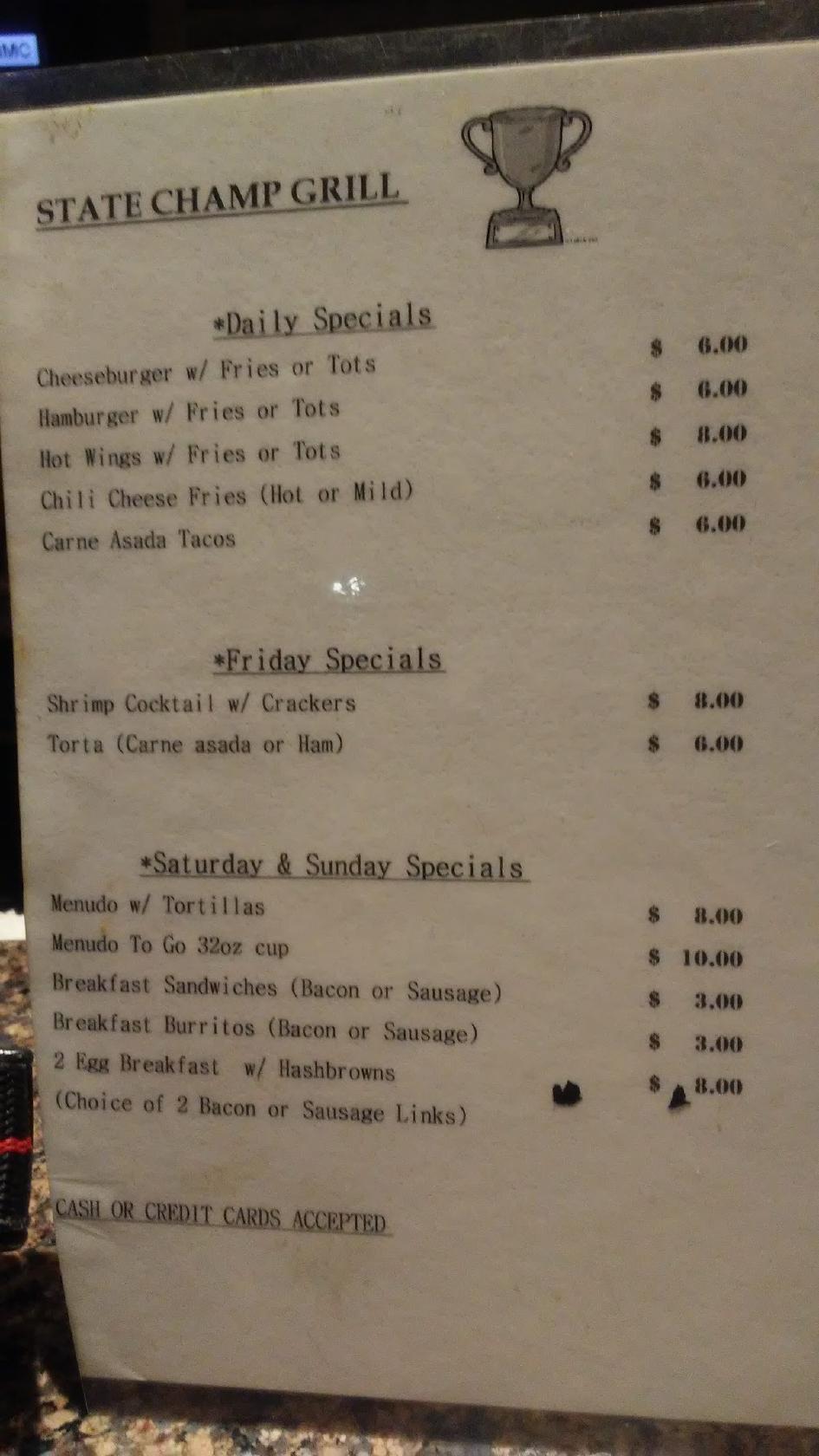 Menu at Silver Moon Bar & Cafe, Fort Lupton