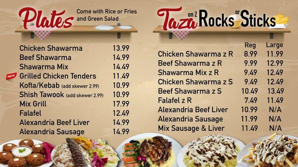 Menu at Taza Xpress Shawarma restaurant, Brampton, N Park Dr #23