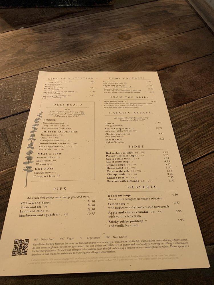 Menu at The Botanist Chester pub & bar, Chester