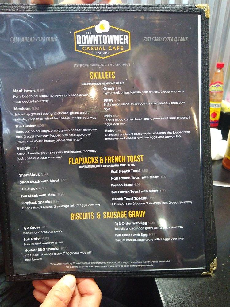 Menu at The Downtowner cafe, Nebraska City