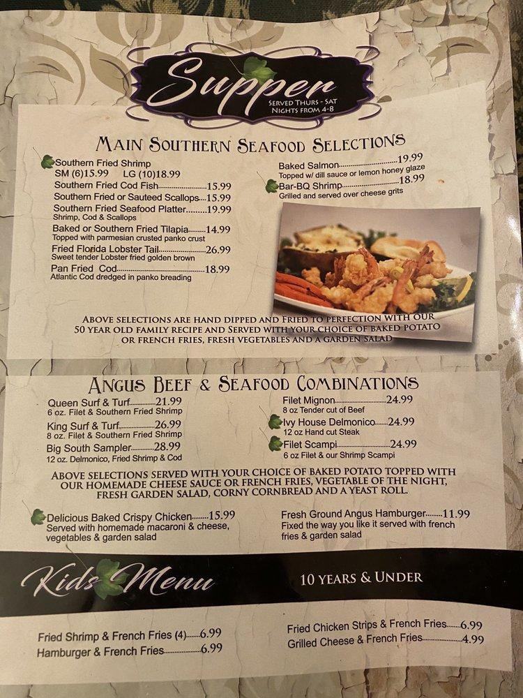 Menu at The Ivy House Restaurant, Williston
