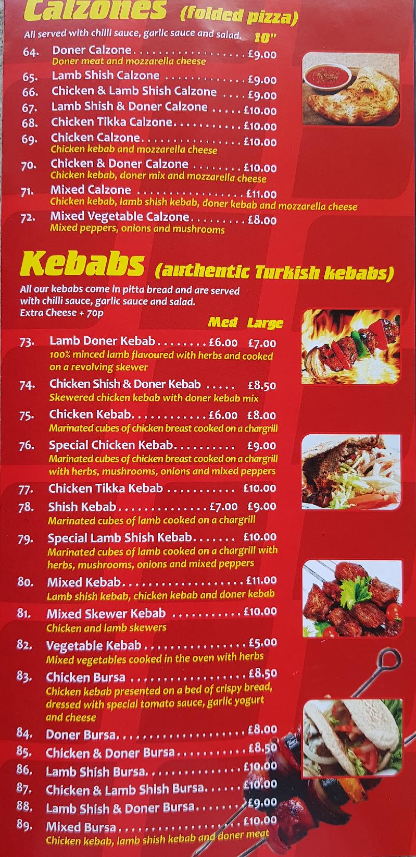 Menu at Dinos pizzeria, Buckie