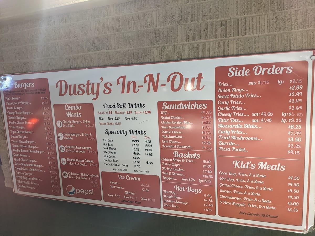 Menu at Dusty's In-N-Out fast food, Ephrata