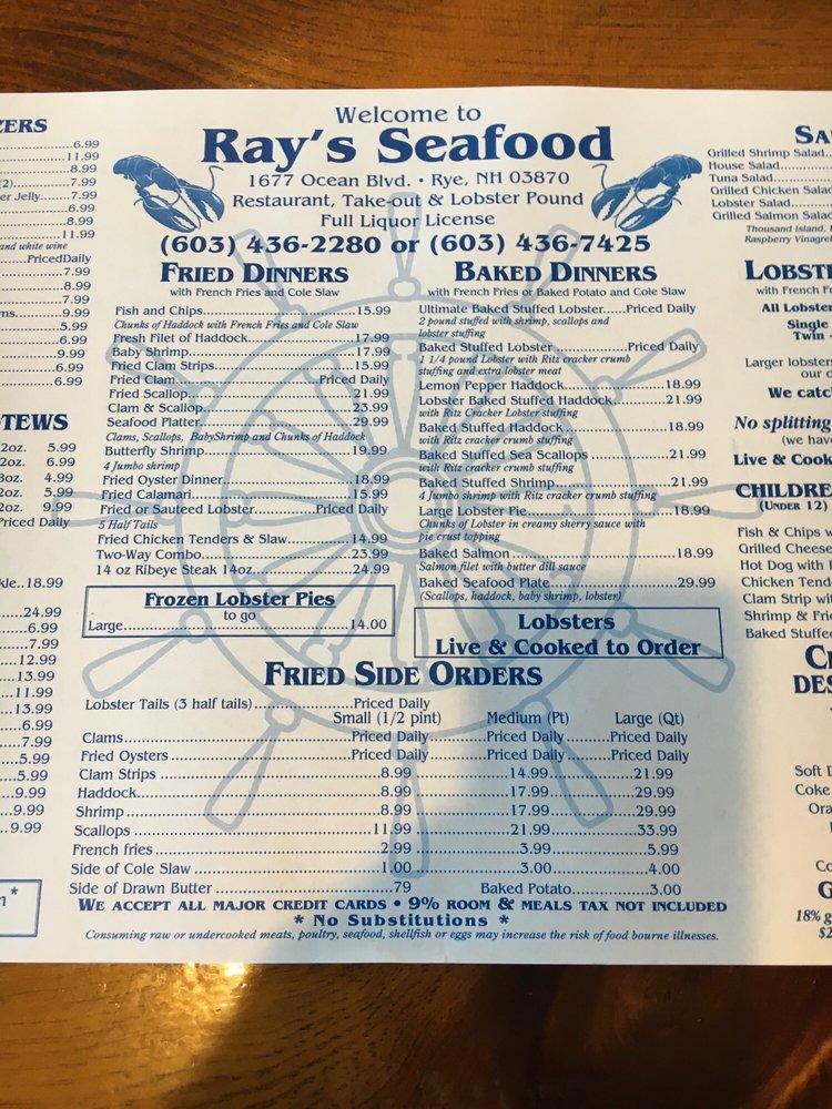 Menu at Ray's Seafood restaurant, Rye