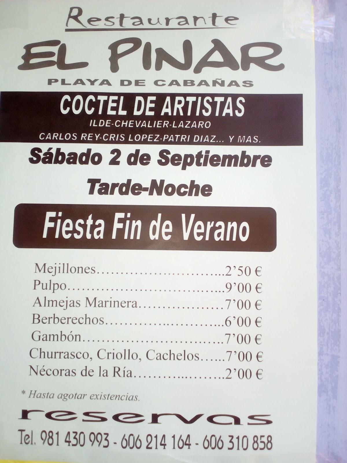 Menu at Restaurante El Pinar, Cabanas