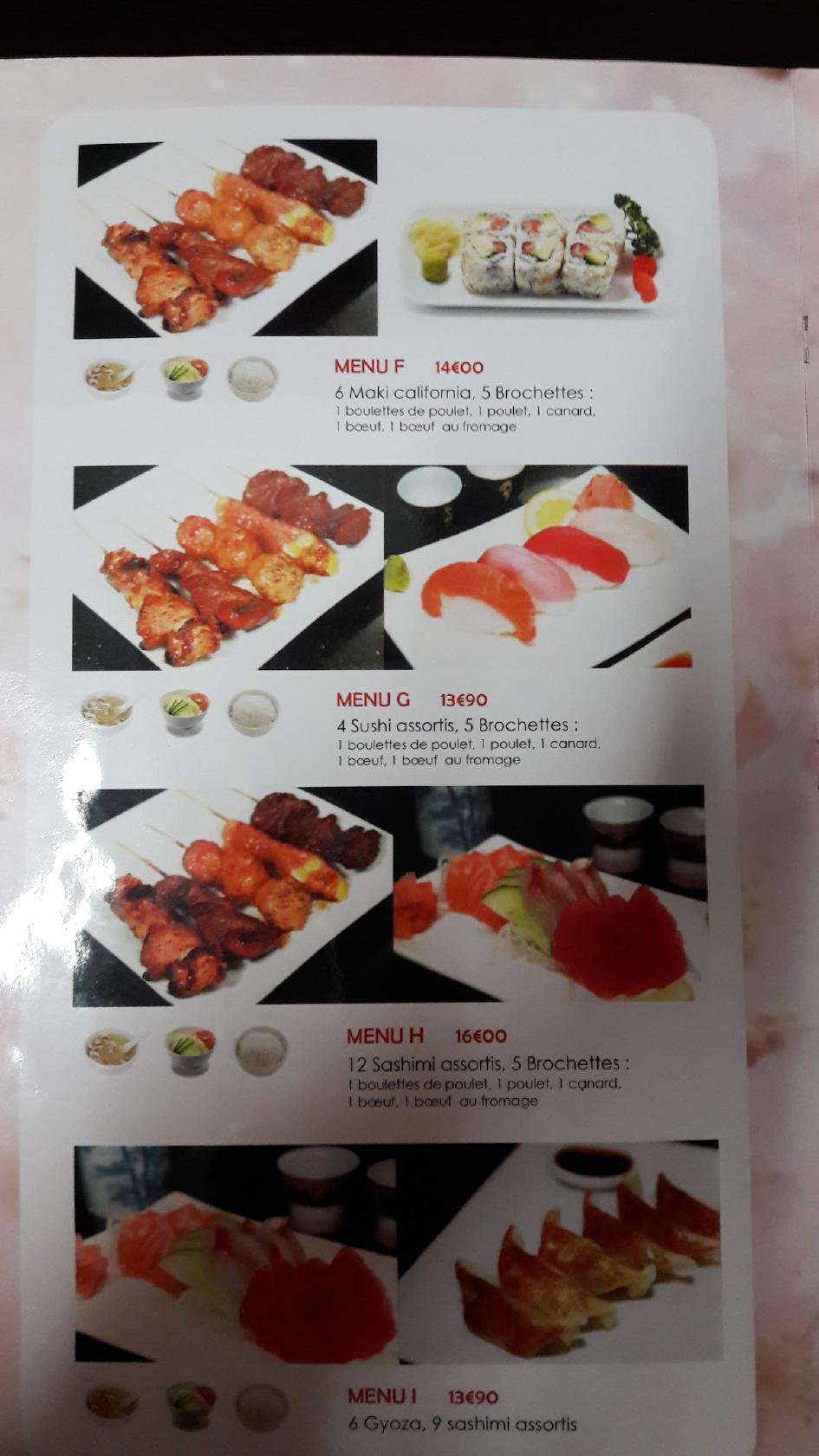 Menu au Sakura restaurant, Saint-Lô