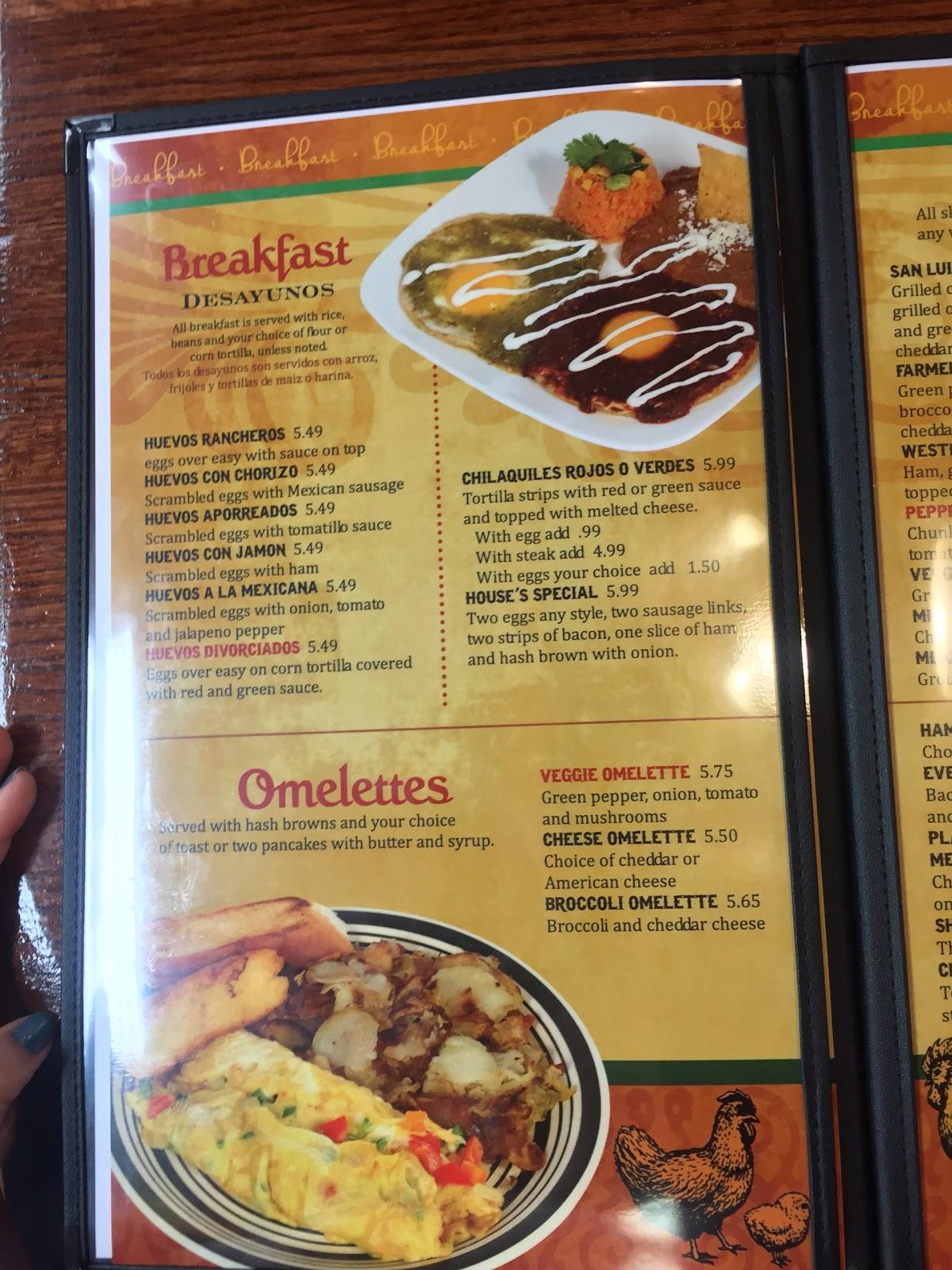 Menu at San Luis restaurant, Whiting