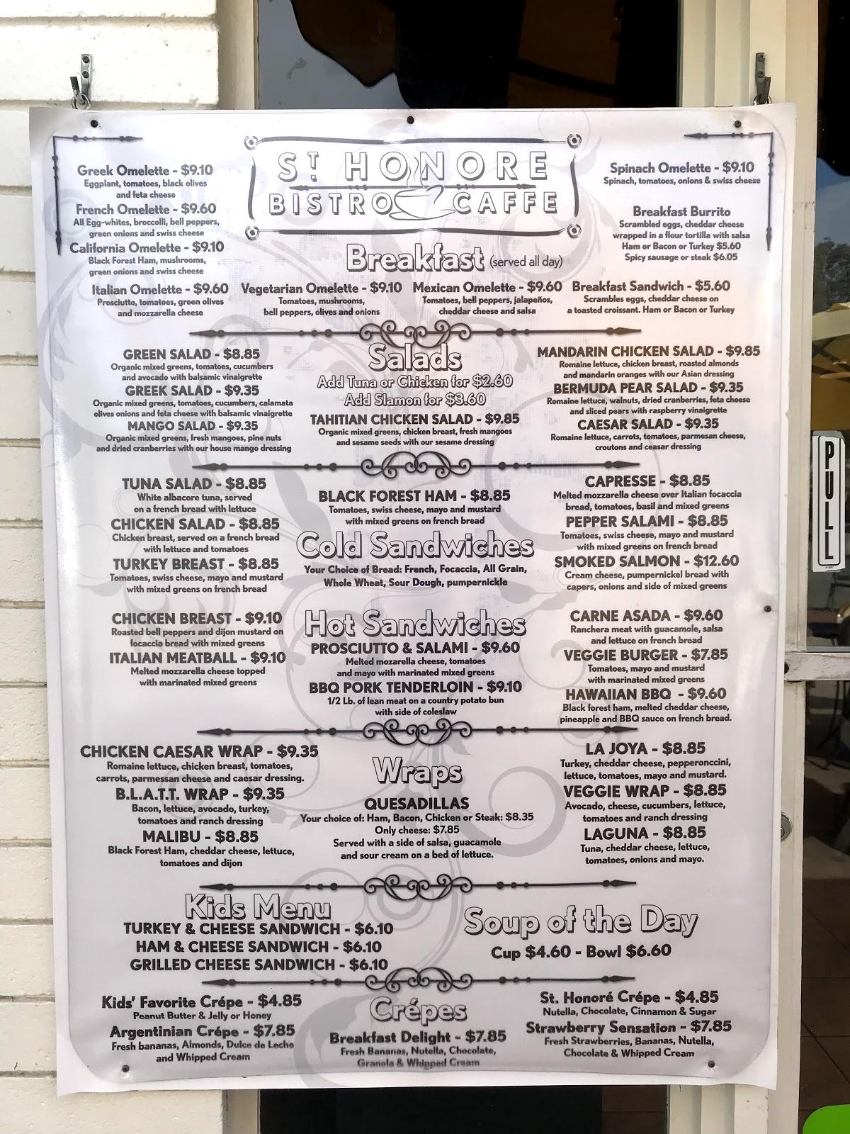 Menu at St Honore French Bakery & Cafe, Palos Verdes Estates
