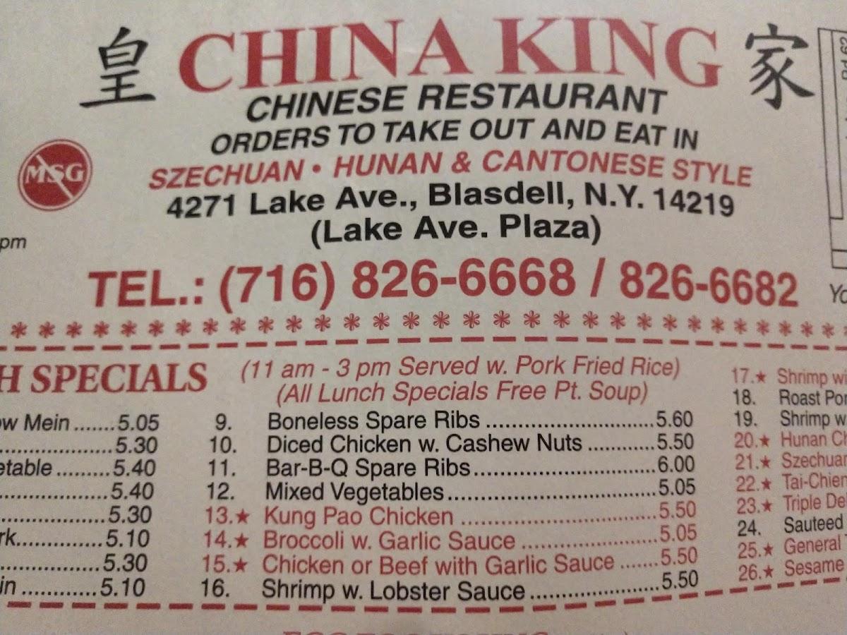 Menu at China King Restaurant, Buffalo, Lake Ave #9