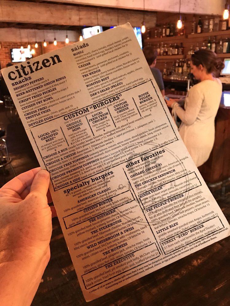 Menu at Citizen Burger Bar, Richmond