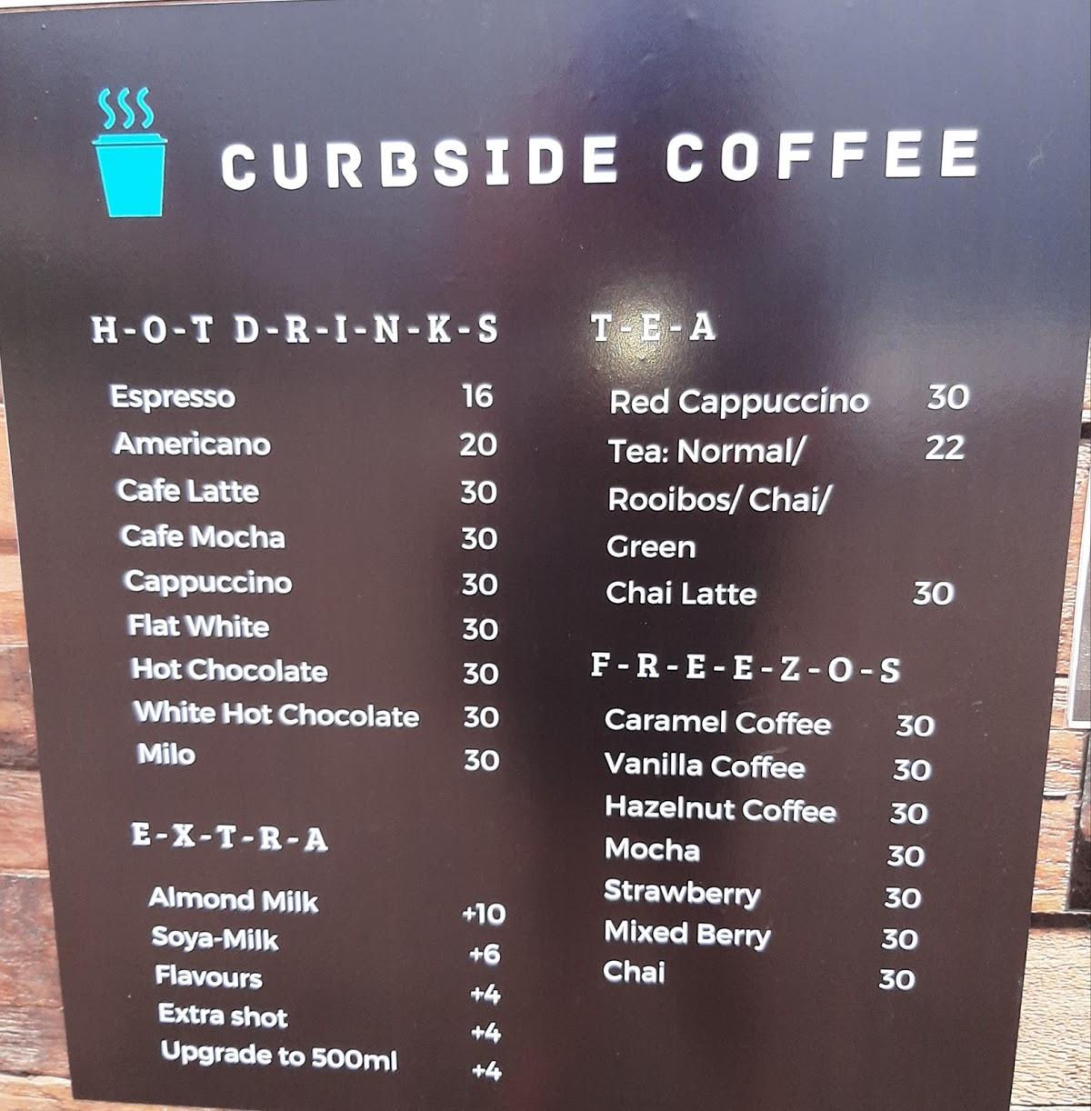 Menu at Curbside Coffee, Cape Town