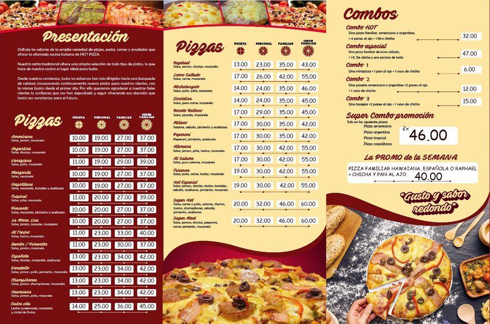 Menu at HOT PIZZA restaurant, Arequipa