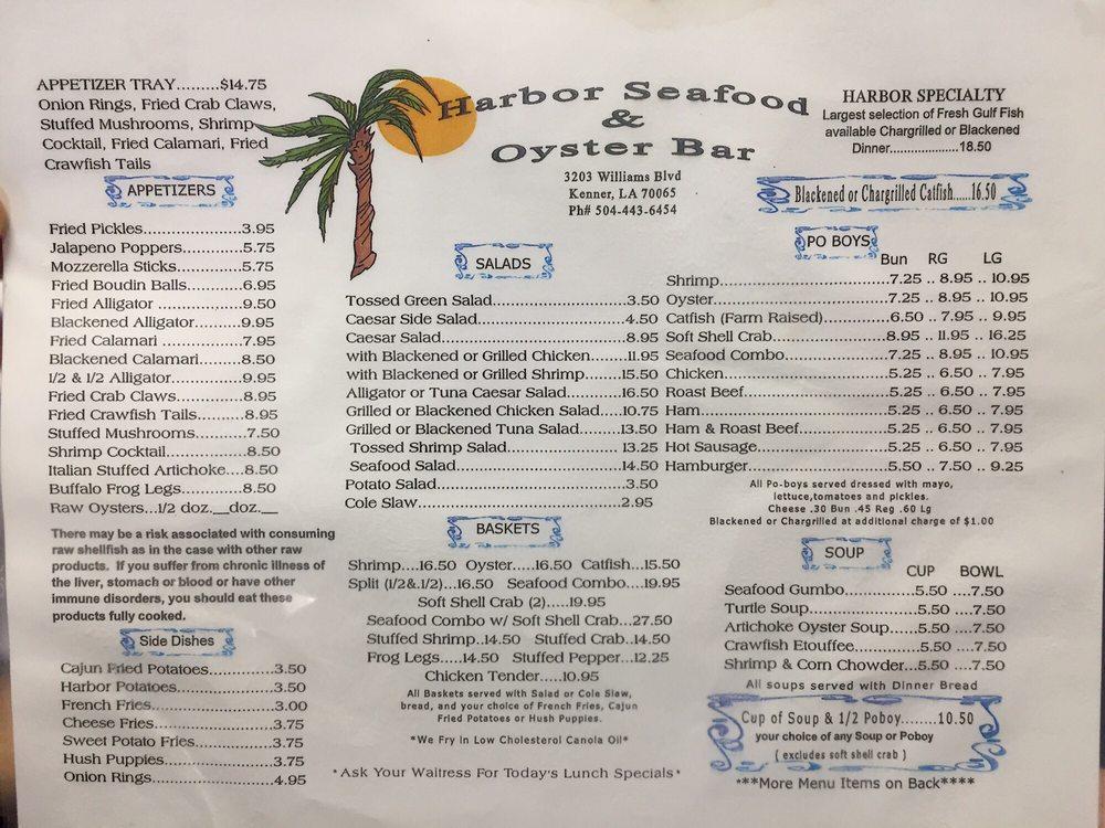 Menu at Harbor Seafood & Oyster Bar, Kenner