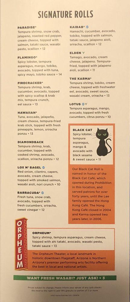 Menu at Karma Sushi Bar Grill, Flagstaff