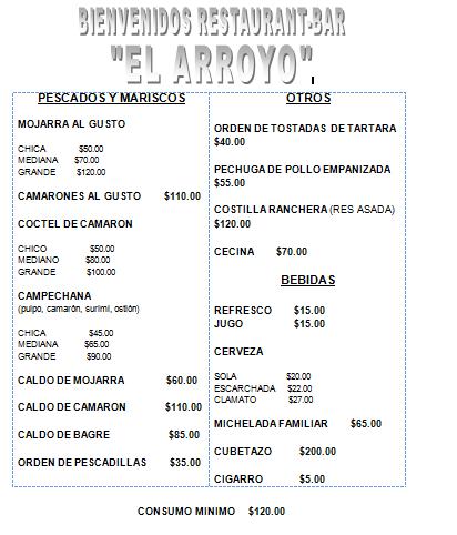 Menu at Restaurant-Bar El Arroyo, Alpuyeca