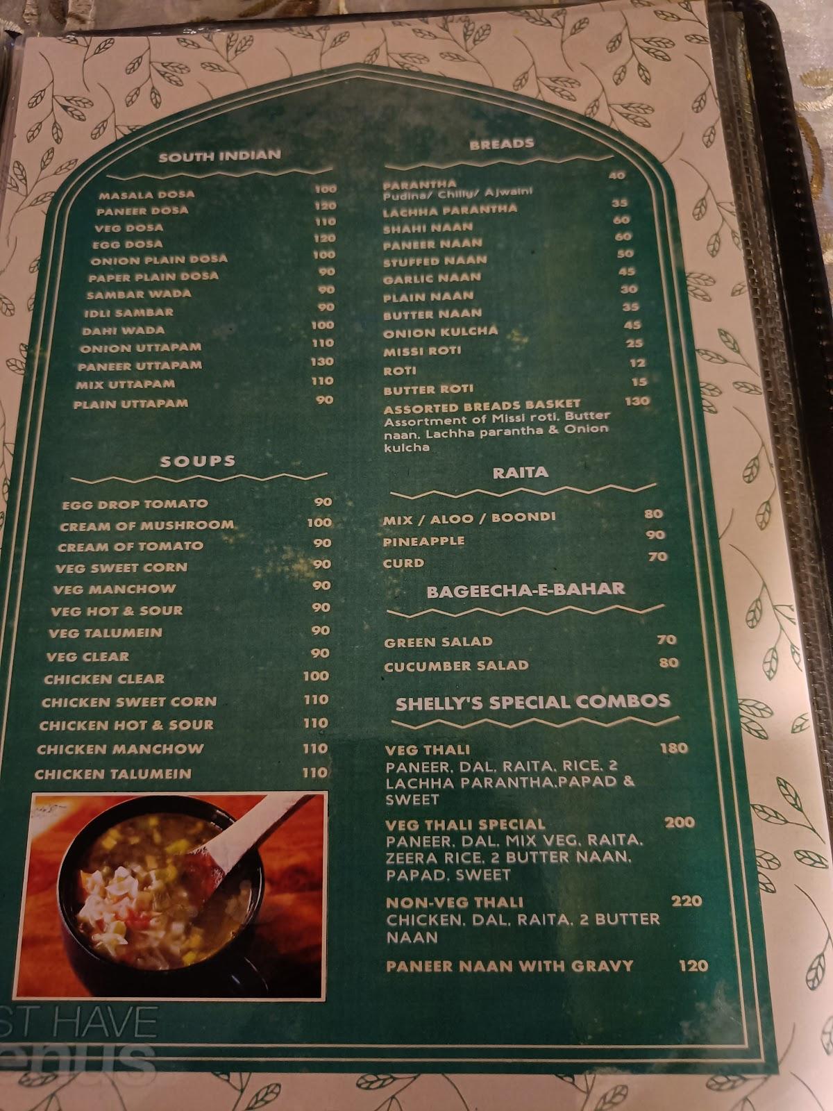 Menu at Shelly Restaurant, Kalka