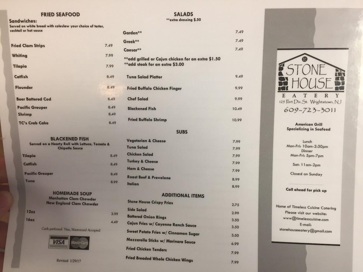 Menu at Stone House Eatery restaurant, Wrightstown