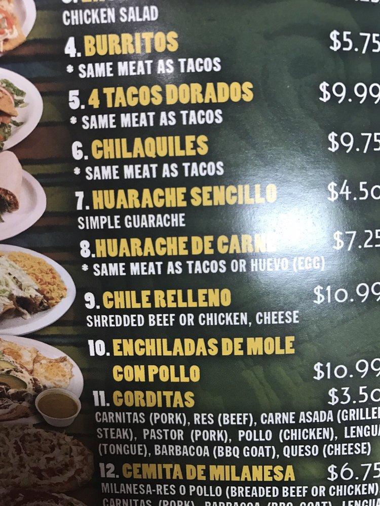 Menu at Taqueria 3 Reyes restaurant, New Carrollton