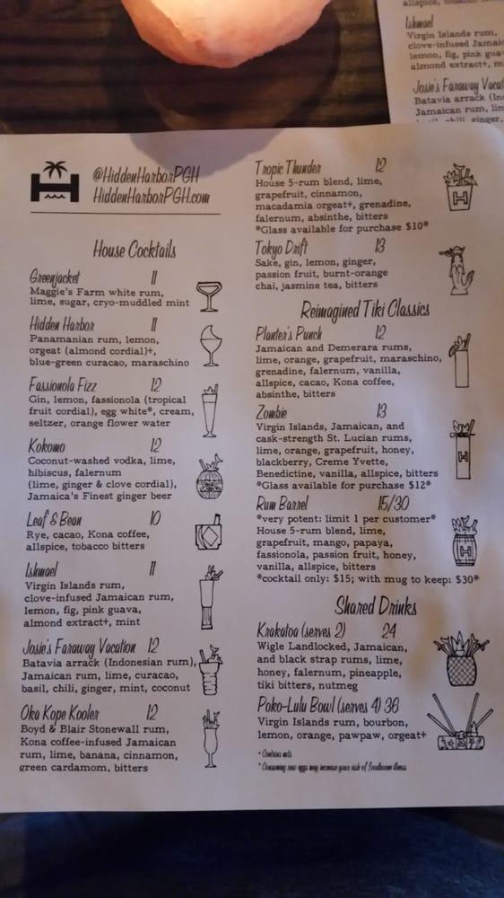 Menu at Hidden Harbor pub & bar, Pittsburgh
