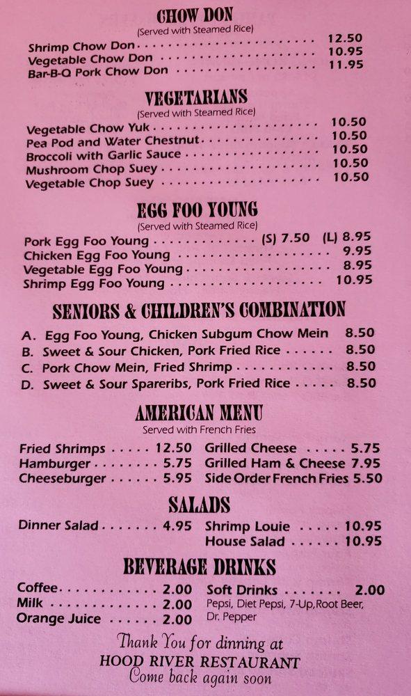 Menu at Hood River Restaurant, Hood River, 108 2nd St