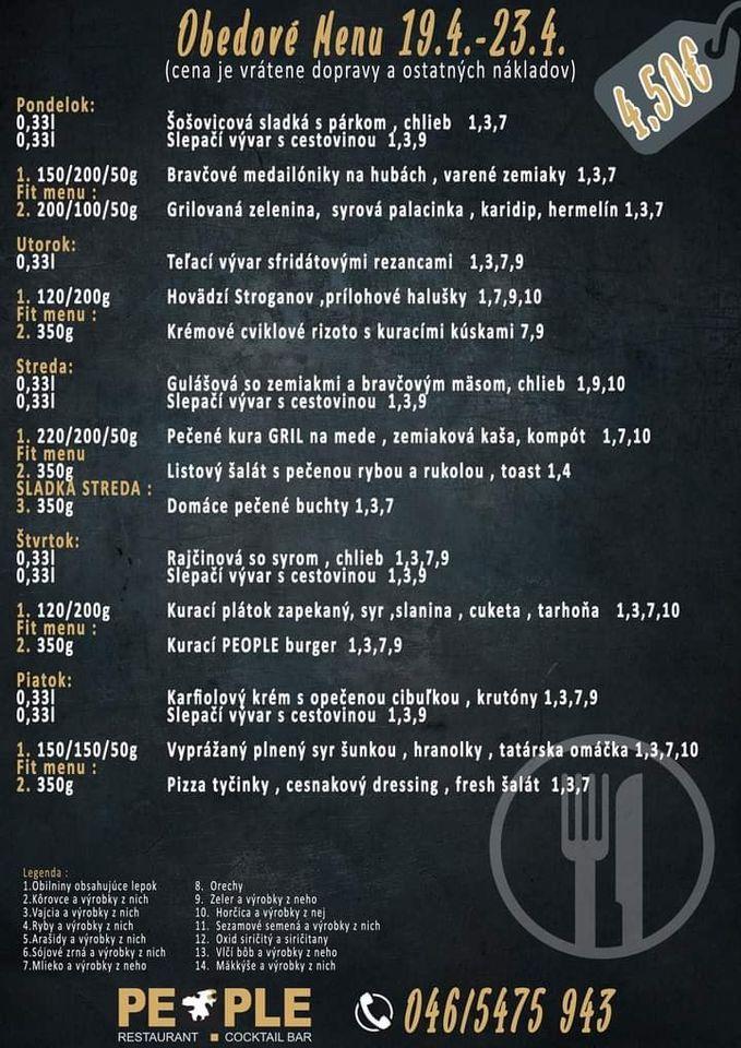Menu at People Restaurant & Cocktail bar, Handlová