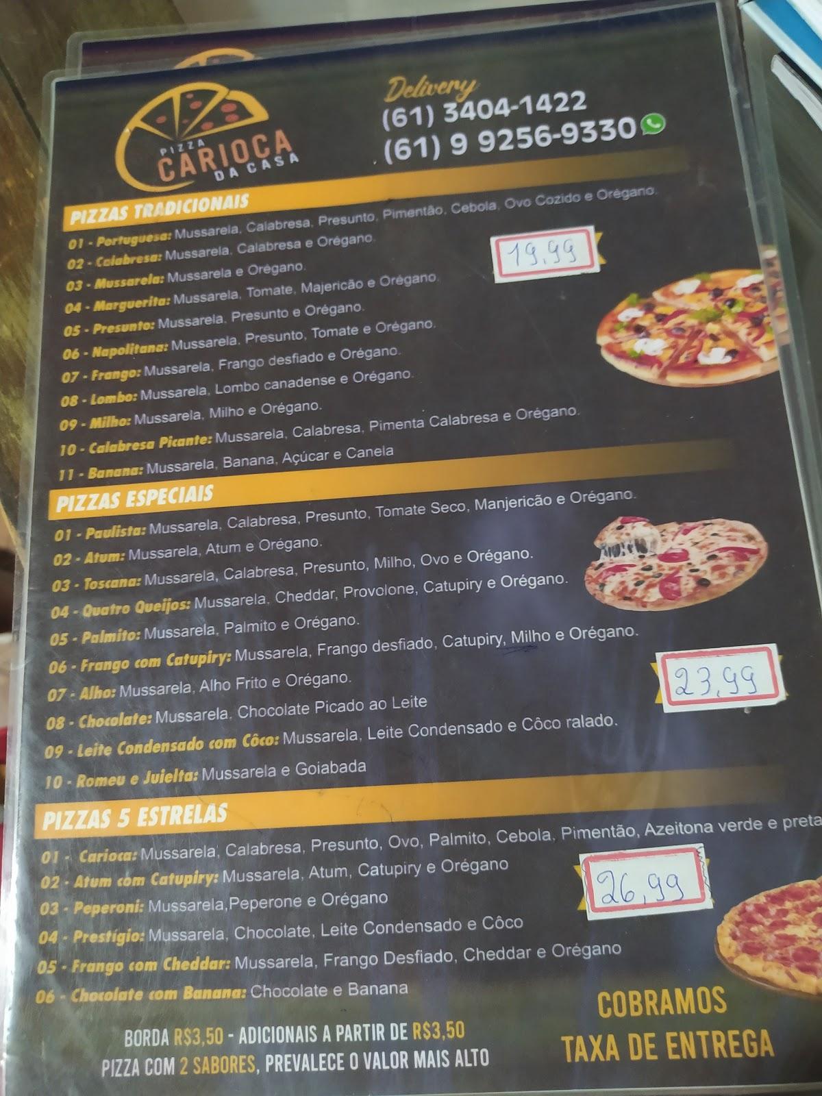 Menu em Pizza carioca da casa restaurante, Brasília