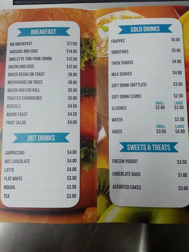 Menu at Two Bays Cafe, Cairns