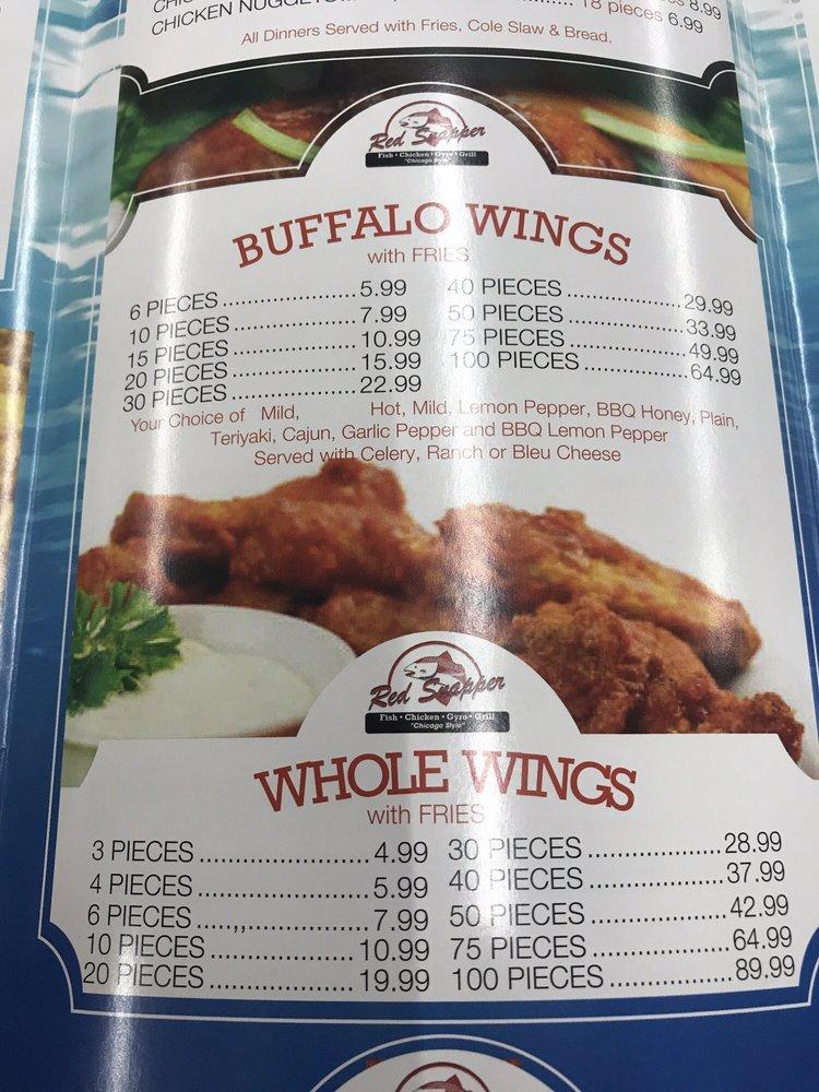 Menu at red snapper fish & chicken restaurant, Hapeville