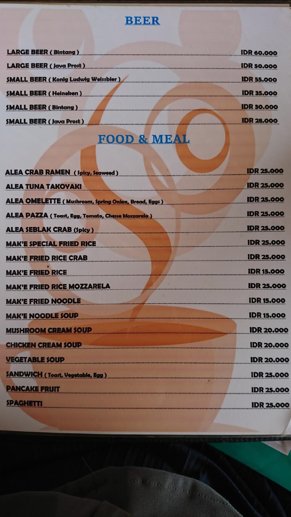 Menu at Alea Coffee Shop, Wanurejo