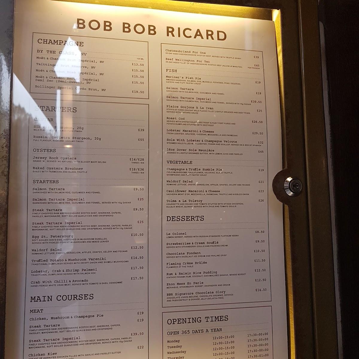 Menu at Bob Bob Ricard Soho pub & bar, London