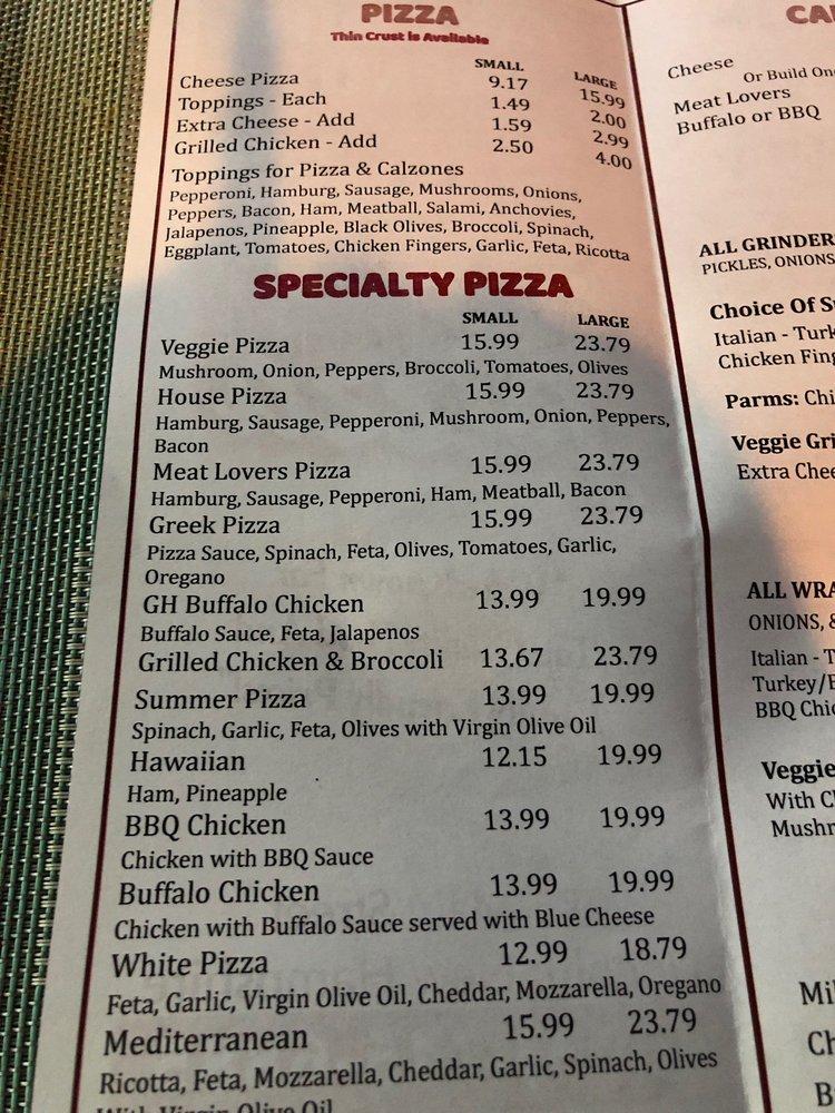 Menu at G H Pizza pizzeria, Lincoln