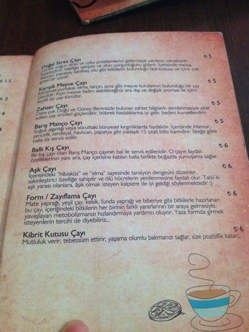 Menu at Kibrit Kutusu Cafe, Istanbul