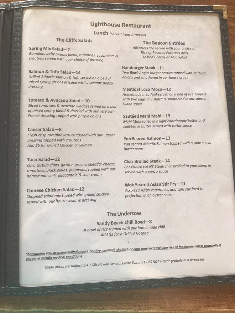 Menu at Lighthouse Restaurant, Honolulu, Kalanianaole Hwy
