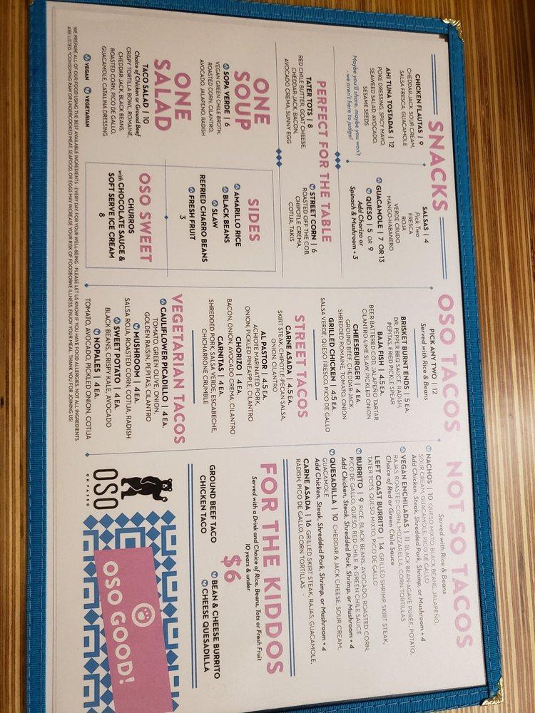 Menu at OSO Paseo pub & bar, Oklahoma City