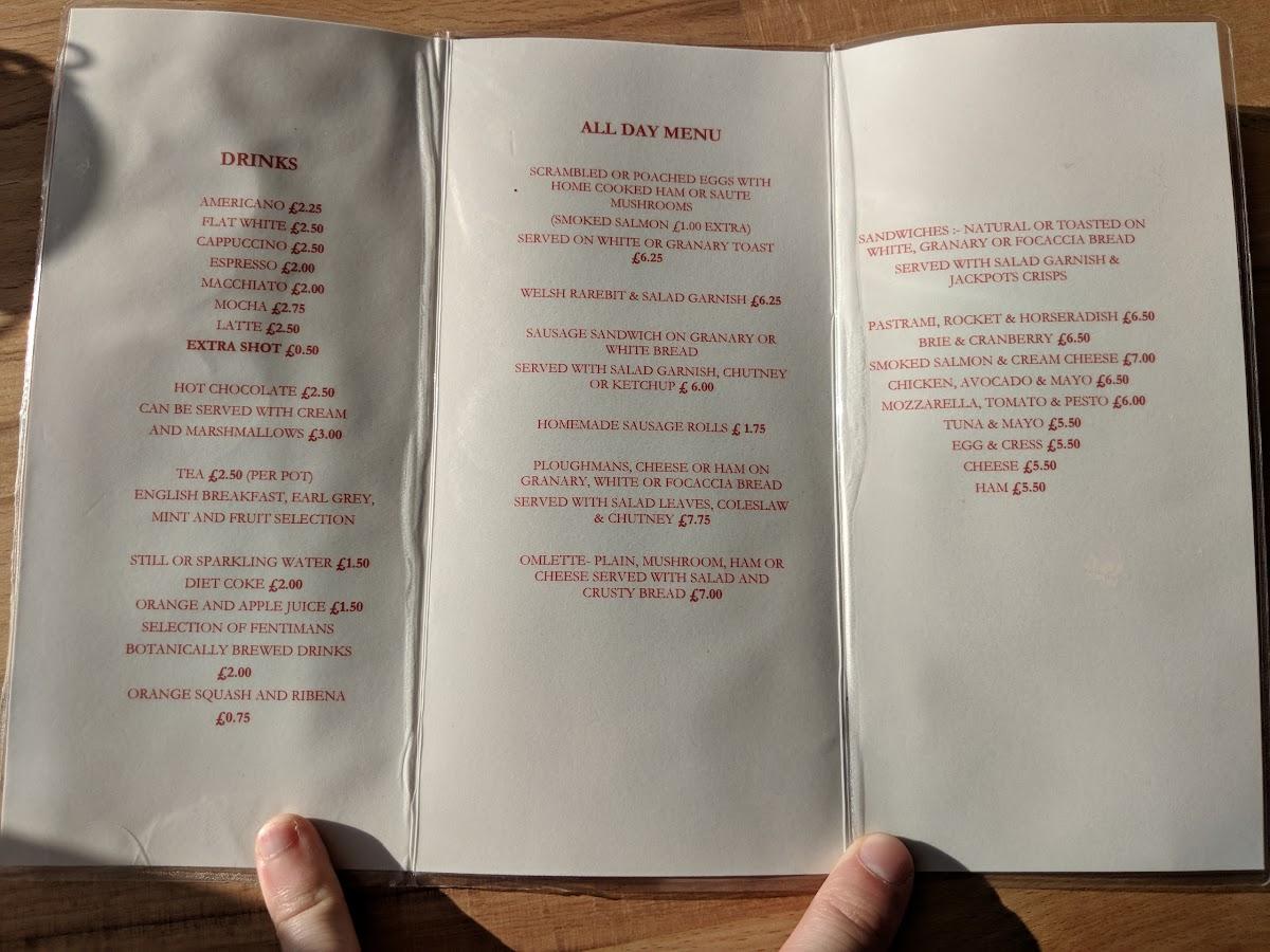 Menu at Old Bakery Cafe, Colchester