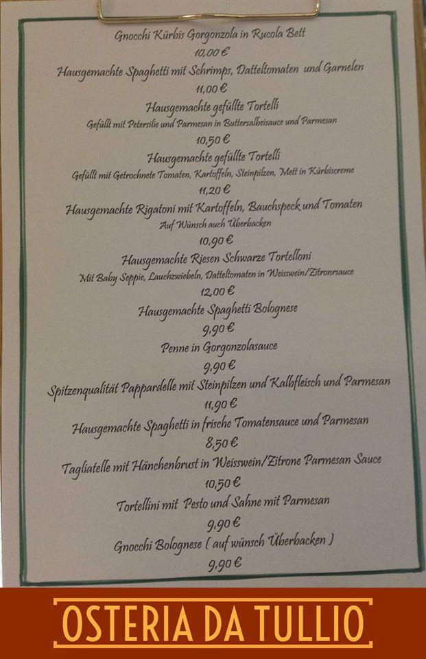 Speisekarte von Osteria Da Tullio restaurant, Frankenberg (Eder)