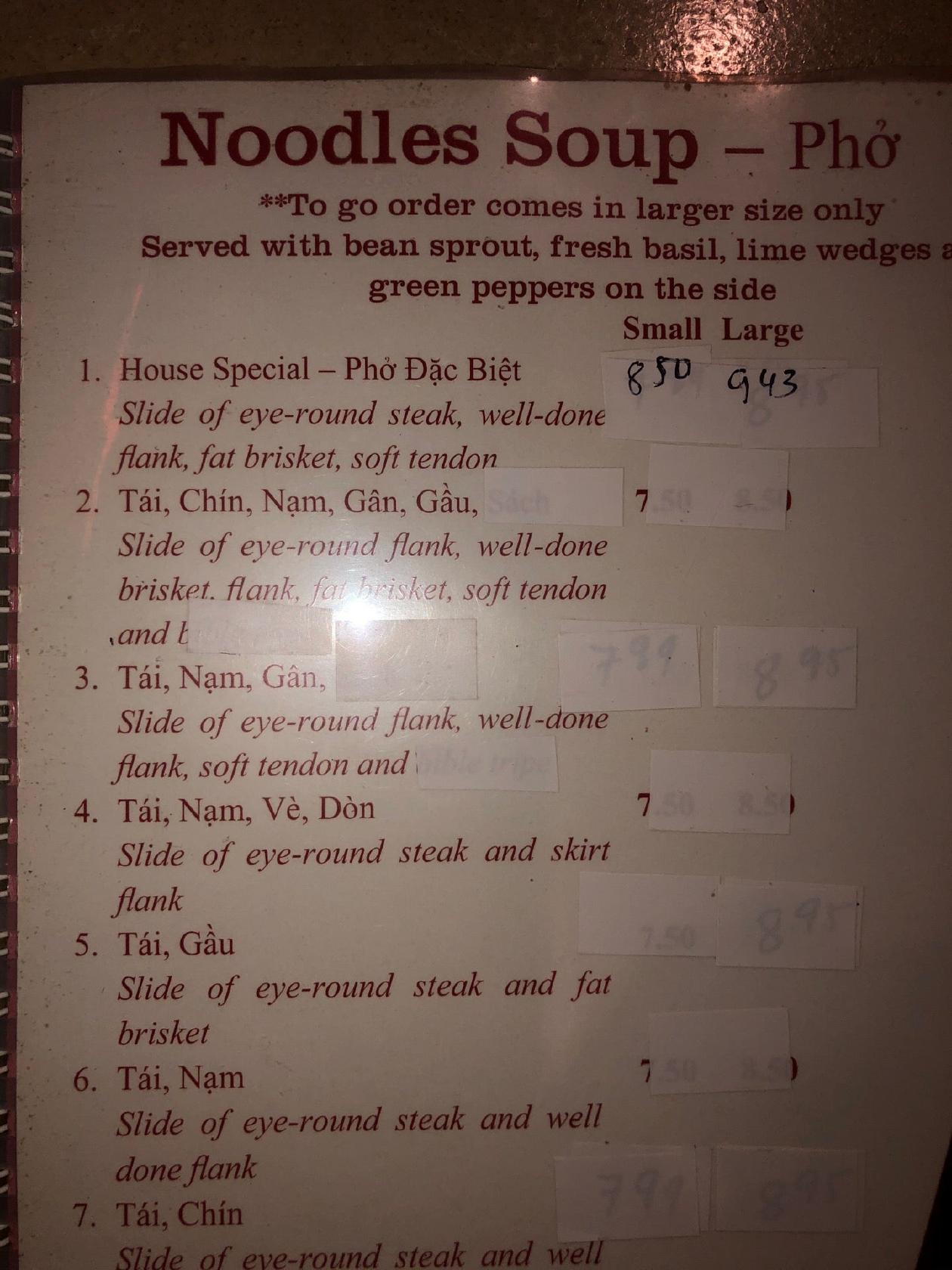 Menu at Taste of Vietnam Restaurant, Sterling