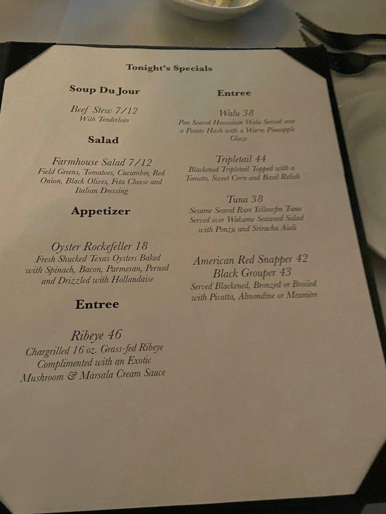 Menu at Temptation Restaurant, Boca Grande