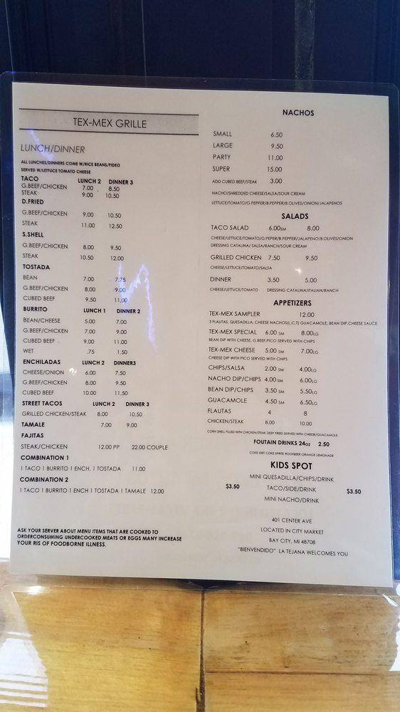 Menu at Tex-Mex Grille restaurant, Bay City, 401 Center Ave