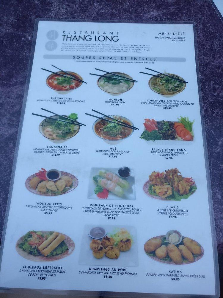 Menu au Restaurant Thang Long, Québec