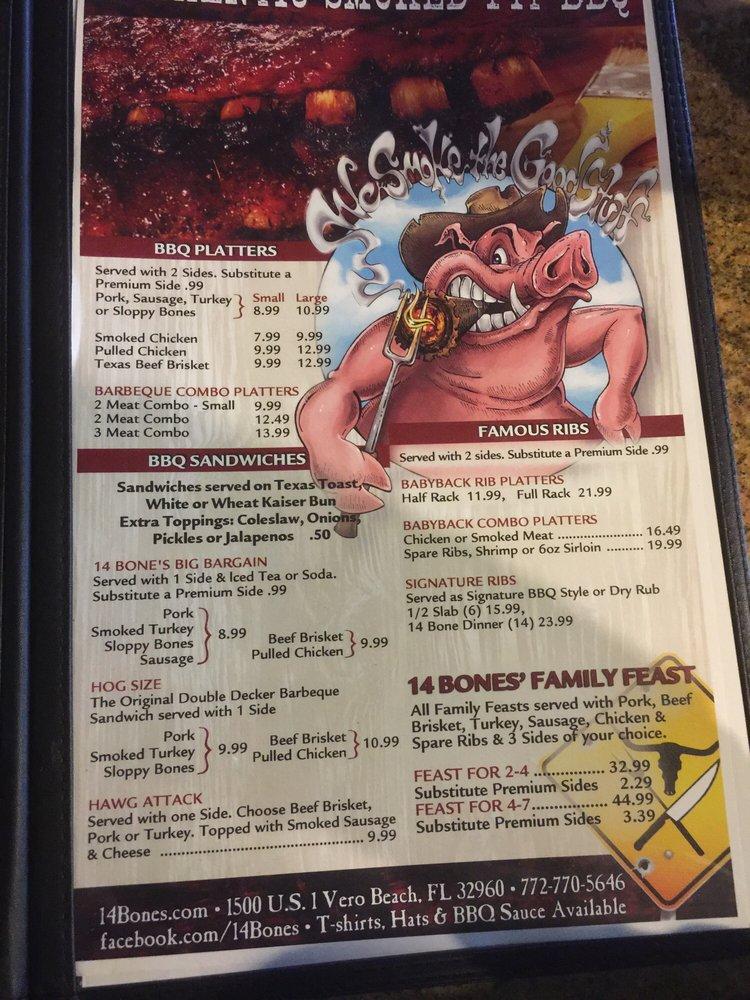 Menu at Wilke's 14 Bones BBQ, Vero Beach